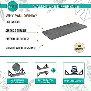 Wallniture Minori Floating Shelves Set of 4, 17"x6" Wood Wall Shelves for Living Room, Bathroom, Kitchen, Office, Bedroom, Gray Wood with Metal Floating Shelf Bracket