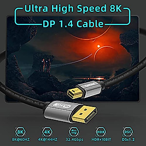 Toptrend Mini Displayport Cable 12ft, 8K DP [Display Port] Cable 1.4 Supports to 8K 60Hz,4K 144Hz,1080p 240Hz,HBR3,32.4Gbps,HDR,HDCP 2.2,G-sync and Freesync on The Gaming Monitor,HDTV,Laptop,etc