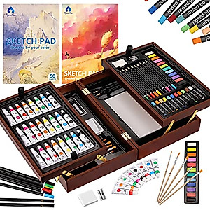 Art Supplies, Vigorfun Deluxe Wooden Art Set Crafts Drawing Painting Kit with 2 Sketch Pads, Oil Pastels, Acrylic, Watercolor Paints, Creative Gifts Box for Adults Artist Kids Teens Girls