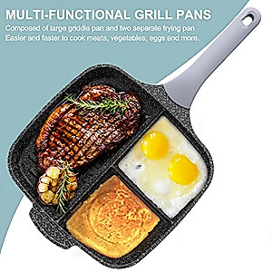 Faseem Sectional skillet grill pan, 10.6 inch 3 Section Breakfast Pan, Grill Pans for Stove Tops, Compatible with All Stovetops, PFOA Free, (Gas, Electric & Induction)