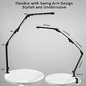 vimeepro LED Desk Lamp with Clamp Flexible 4 sections Swing Arm Three light sources desk light, 4 Color Modes & 5 Brightness, Eye Caring Led table light with Memory Function for table lamps for office