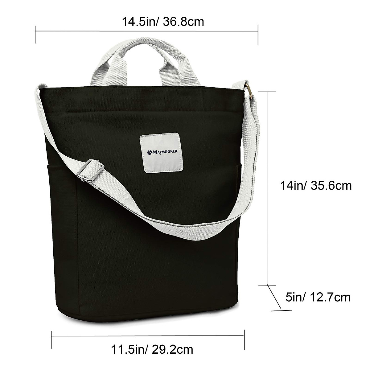 Canvas Tote Bag With Zipper And Pockets Casual Crossbody Planner Hobo Bags For Women, Black