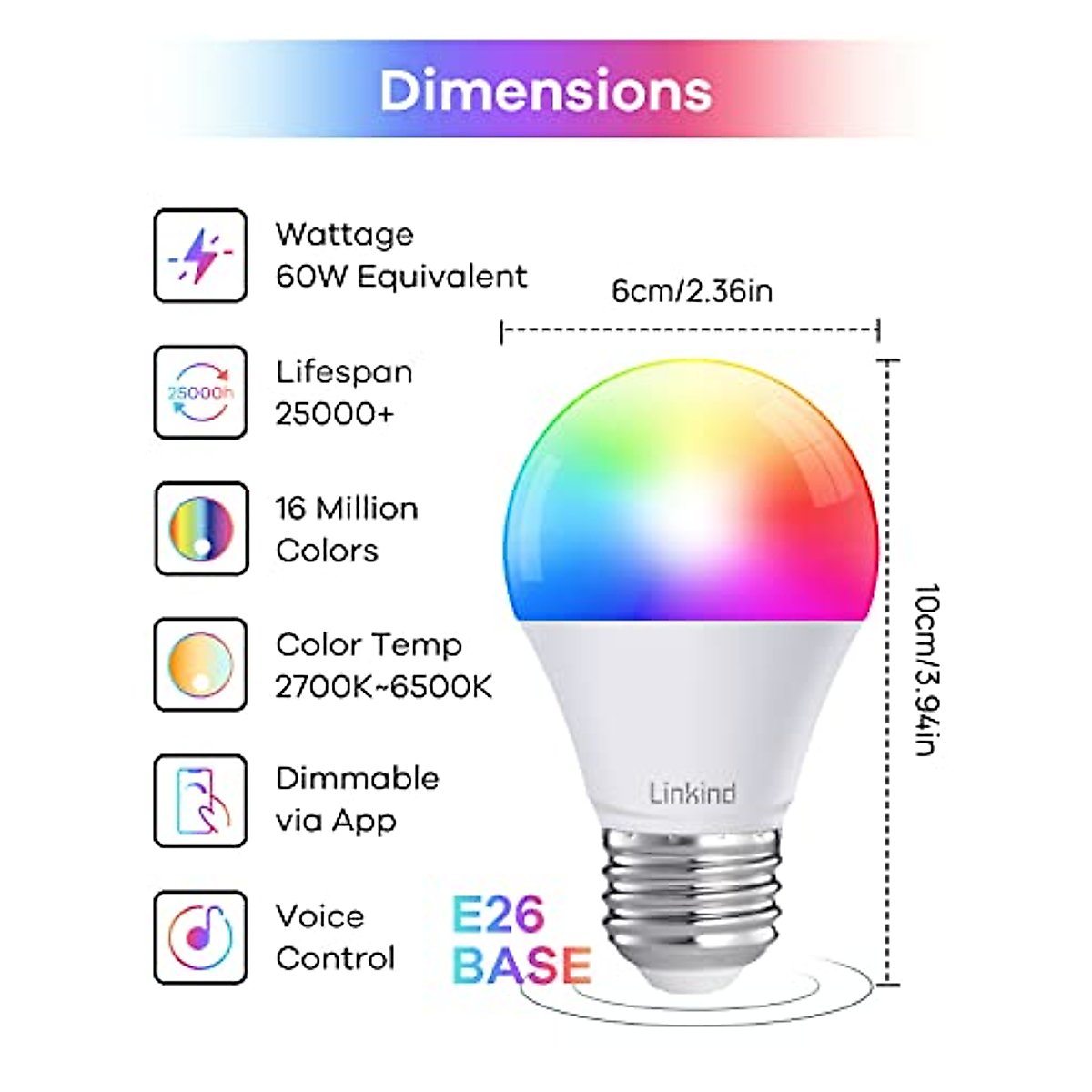 Linkind Smart Light Bulbs, Smart Bulb That Work with Alexa & Google Home, LED Light Bulbs Color Changing, A19 E26 WiFi Light Bulb Dimmable (Retro)