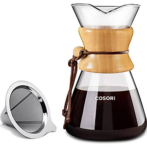 COSORI Pour Over Coffee Maker with Double-layer Stainless Steel Filter, Coffee Dripper Brewer & Glass Coffee Pot, High Heat Resistant Decanter, 34 Ounce