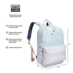 adidas Classic 3S Backpack, Jersey White/Halo Mint Green/Violet Tone Purple, One Size