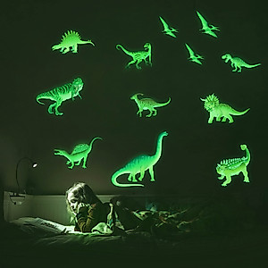 Marsway Glow in The Dark Dinosaurs Stickers Creative Luminous Wall Decor for Room Bedroom Birthday Christmas Gifts for Kids Girls Boys 12 Dinosaurs