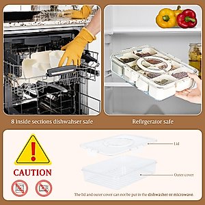 JDISANGI Divided Serving Tray with Lids and Handle, 8pcs Removable Snack Box container for Fruit, Candy, Veggie, Nuts, Snacks, Charcuterie Container Snackle Box for Party, Entertaining, Picnic