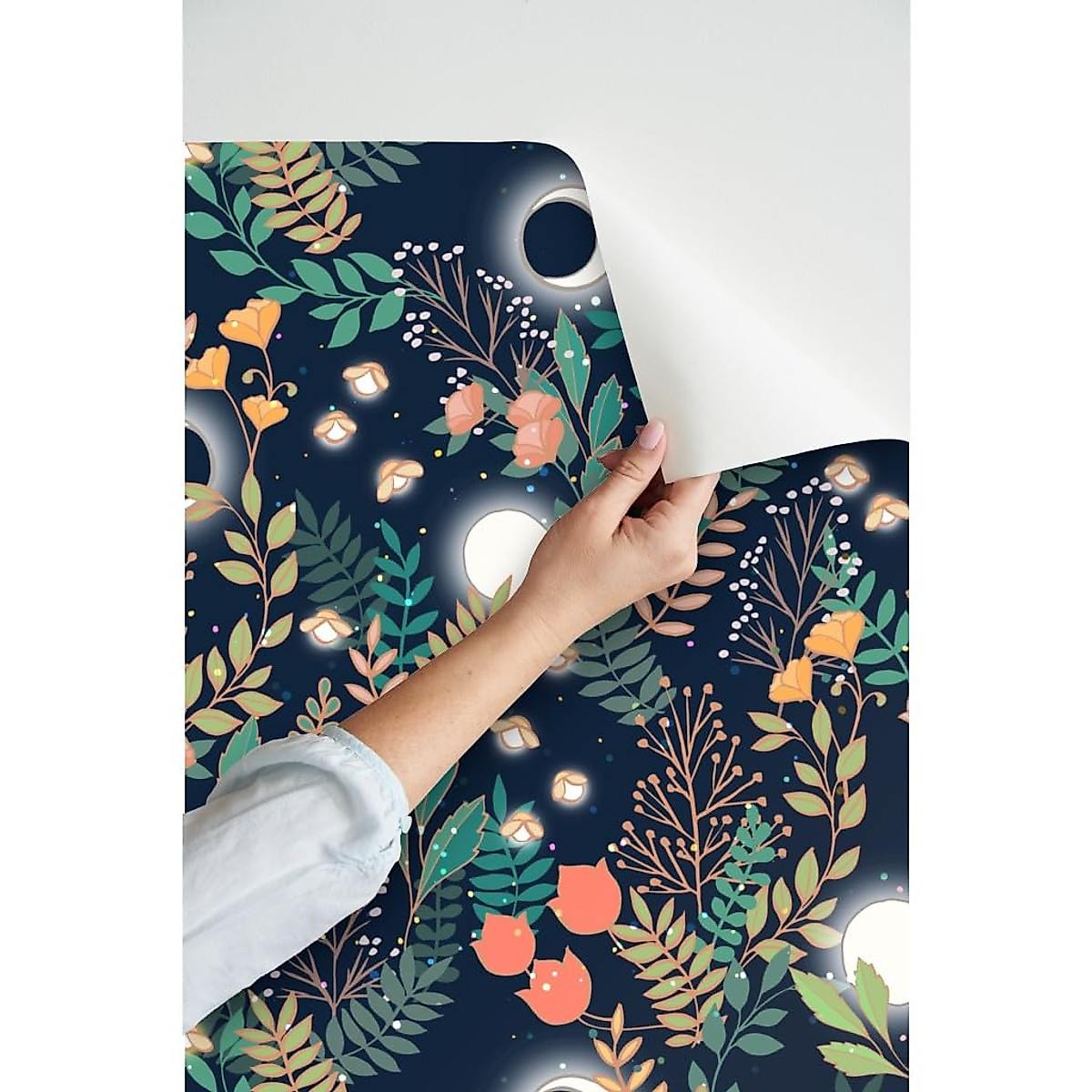 Peel & Stick Wallpaper Swatch - Fireflies Stars Night Bugs Moon Insects Custom Removable Wallpaper by Spoonflower