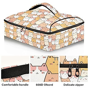 Kcldeci Insulated Thermal Food Carrier Insulated Casserole Carrier for Hot or Cold Food,Cat Cartoon Insulated Tote Bag for Potluck Cookouts Parties Picnic,Lasagna Lugger