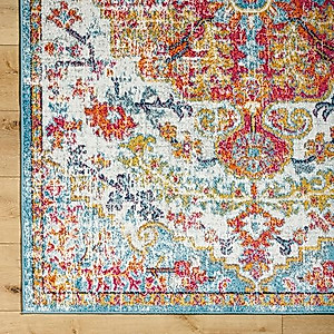 Livabliss Odelia Vintage Bohemian Area Rug,3'11" x 5'7",Orange/Aqua