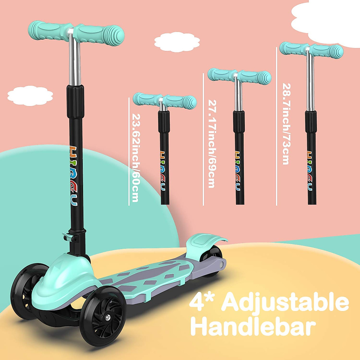 Hiboy Q1 Scooter for Kids - 4 Adjustable Heights, 3 Wheels with 2 LED Light-Up Front Wheels, Foldable Toddler Scooter for Boys and Girls for Age 2+