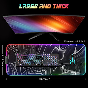 ITNRSIIET RGB Gaming Mouse Pad, Full Desk XL Extended Large Gaming Mousepad, 12 Lighting Modes, 30% Thicker, Big LED Desk Mat for Keyboard Computer Men Gamers, 32" x 12", Abstract Black and White
