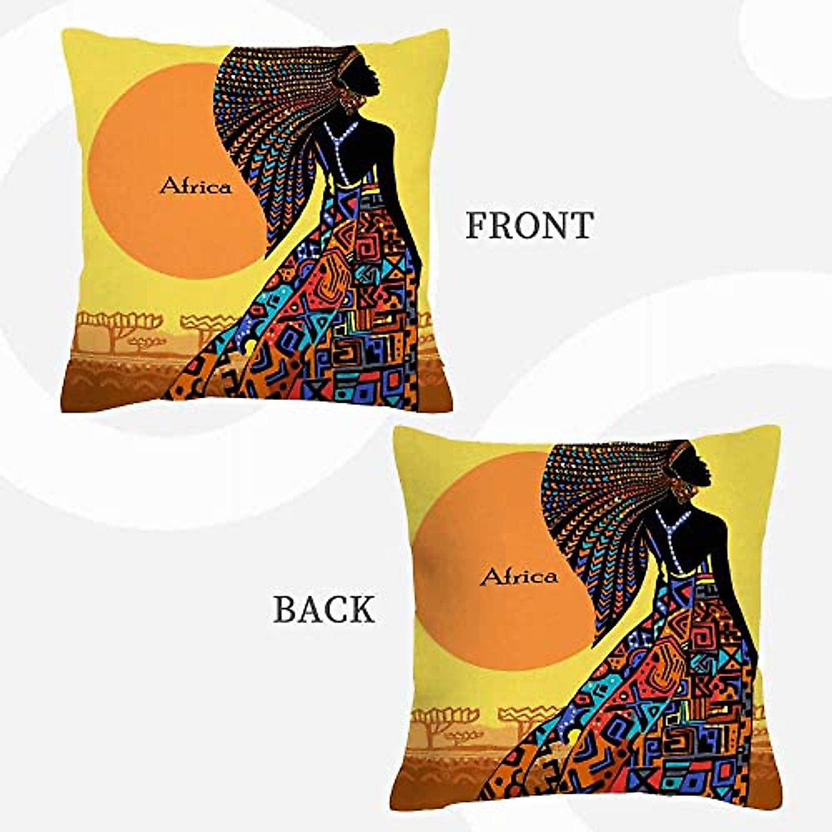 IBILIU African Women Throw Pillow Covers 18X18,Beautiful Black Woman in A Bright Dress Cotton Linen Cushion Cases Decorative Pillow Cases for Couch Sofa Bedroom