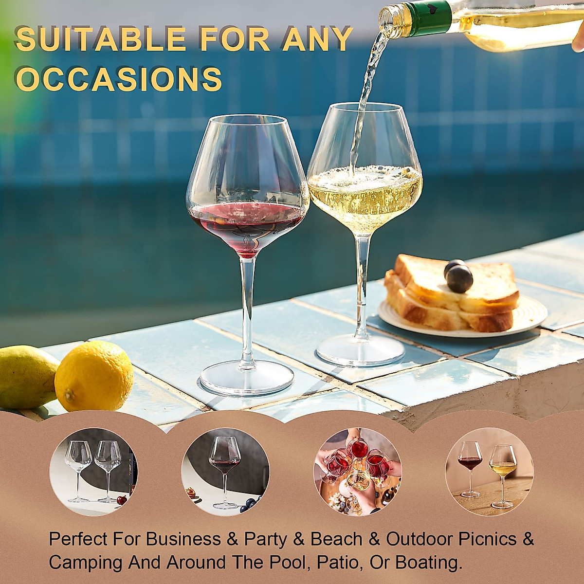 MICHLEY Unbreakable Tritan Plastic Wine Glasses Set of 2(18oz), Red Wine Glass with Long Stem, White Wine Drinking Cup Glassware