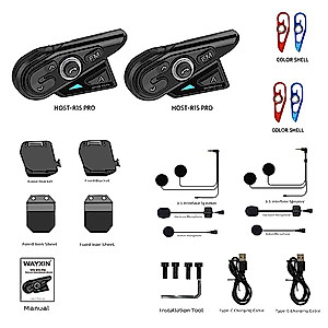 Motorcycle Bluetooth Helmet Bluetooth 2 PCS,5.0 Pairing Within 2000 Meters 8 People Online Intercom, 6 Color Replacement, with FM / IPX67 Waterproof / DSP&CVC Noise Reduction, Including 2 Microphones.