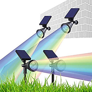 MTB Garden Solar Spotlights, 2-in-1 Colored Adjustable 4 LED Wall/Landscape Solar Lights with Automatic On/Off Sensor, 2 Pack