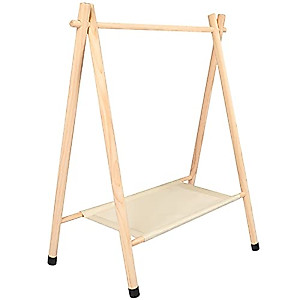 Queekay Kids Clothing Rack Kids Garment Rack for Pets Dolls Baby Dress up Storage Wooden Clothes Organizer with Storage Shelf Hanger Rack（Beige, Large）
