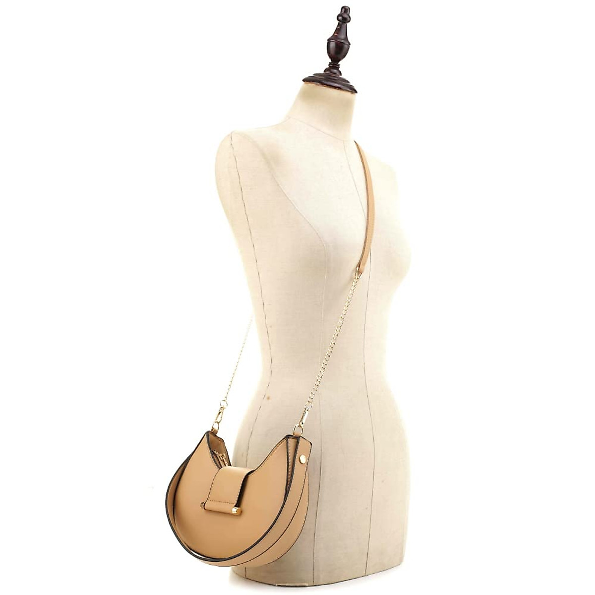 Trendeology Vegan PU Leather Classy Round Clutch Purse Shoulder Bag with Crossbody Strap (White)