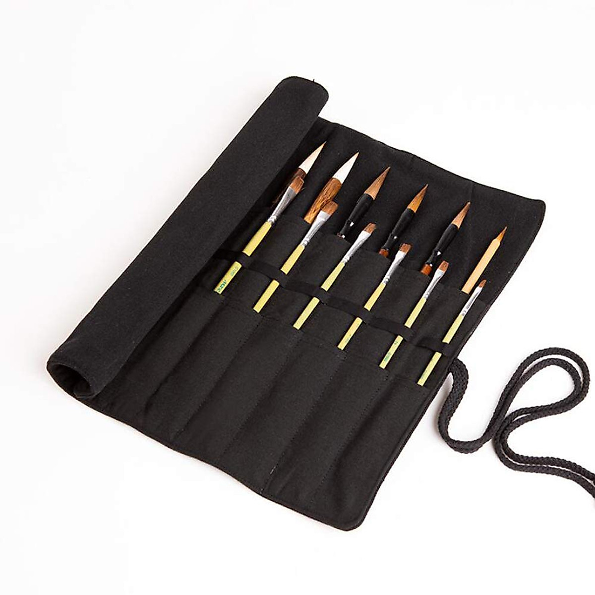 Canvas Roll Up Paint Brush Holder 20-Slot Artist Roll Makeup Brushes Case Pouch Bag Organizer Lightweight (Black)