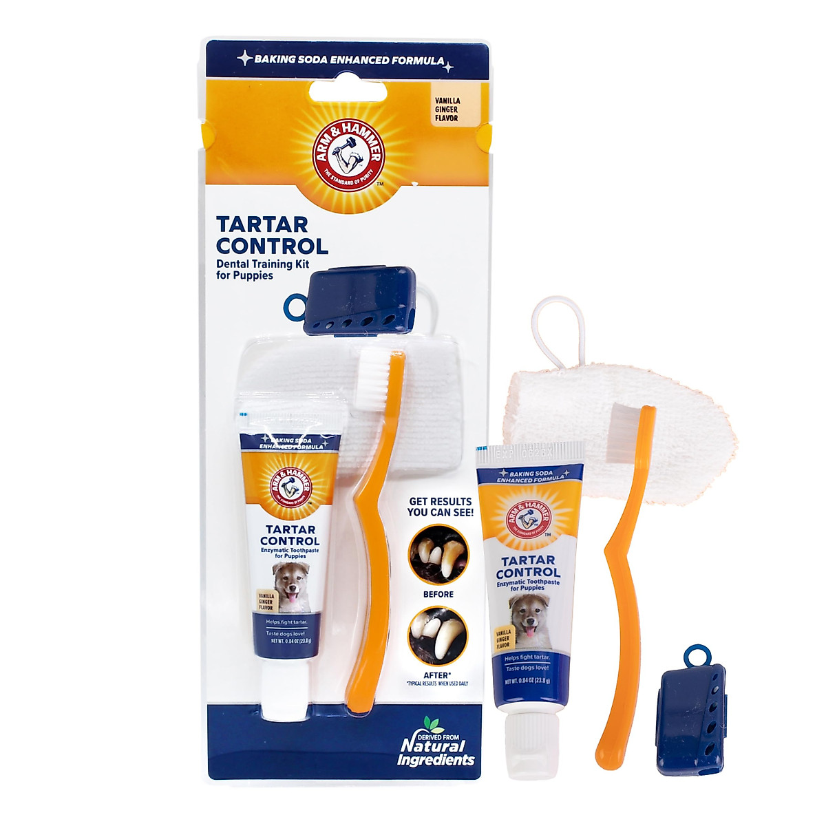 Arm & Hammer for Pets Tartar Control Dental Training Kit for Puppies | Dog Toothbrush, Toothpaste, & Fingerbrush, Total Kit for Ideal Puppy Dental Health | Yummy Vanilla Ginger Flavor