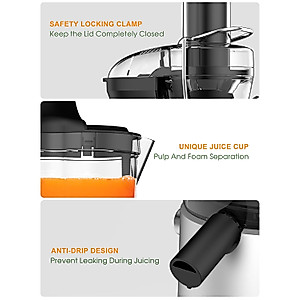 Juicer Machine, 1200W Juicer with 3" Feed Chute for Whole Fruits and Veg, Dual Speeds Centrifugal Juice Extractor, High Juice Yield, Full Copper Motor, Easy to Clean, BPA Free (Black)