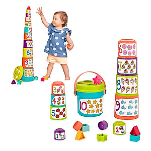 Battat – Nesting Sorter Set – 19Pc Stacking Bucket Sort Set – 10 Cups & 8 Shapes – Educational & Dexterity Toys – 18 Months + – Sort & Stack