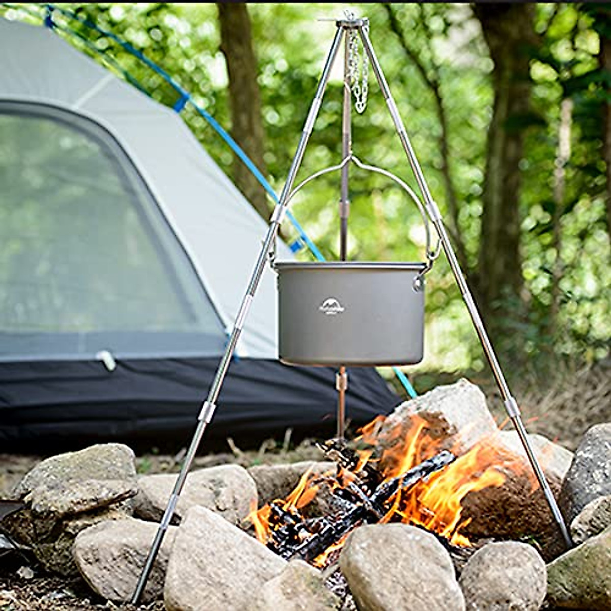 Naturehike 4-6 Person Aluminum Hanging Pot, Portable Camping Pot with Lid, 4.2 Quart Ultralight Outdoor Cooking Pot Cookware for Camping Hiking Picnic Travel