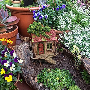 PRETMANNS Fairy Garden Fairy Houses – Fairy Garden Houses for Outdoor - Large Fairy Tree House with a Door That Opens – 9” High - Fairy Garden Supplies for Miniature Garden Accessories