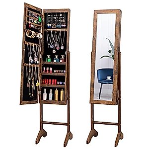 Ntufrest Standing Full-Length Mirror Jewelry Armoire, Lockable Jewelry Organizer, Large capability frame Mirror Jewelry Cabinet, Exclusive Dressing Jewelry Organizer