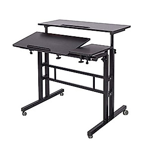 soges Mobile Laptop Sit-Stand Desk, Height Adjustable Standing Tiltable Top Desk, 31.5 inch Stand Up Computer Desk for Home Office, Small Rolling Desk for Small Space, Black ZS-101-2BK