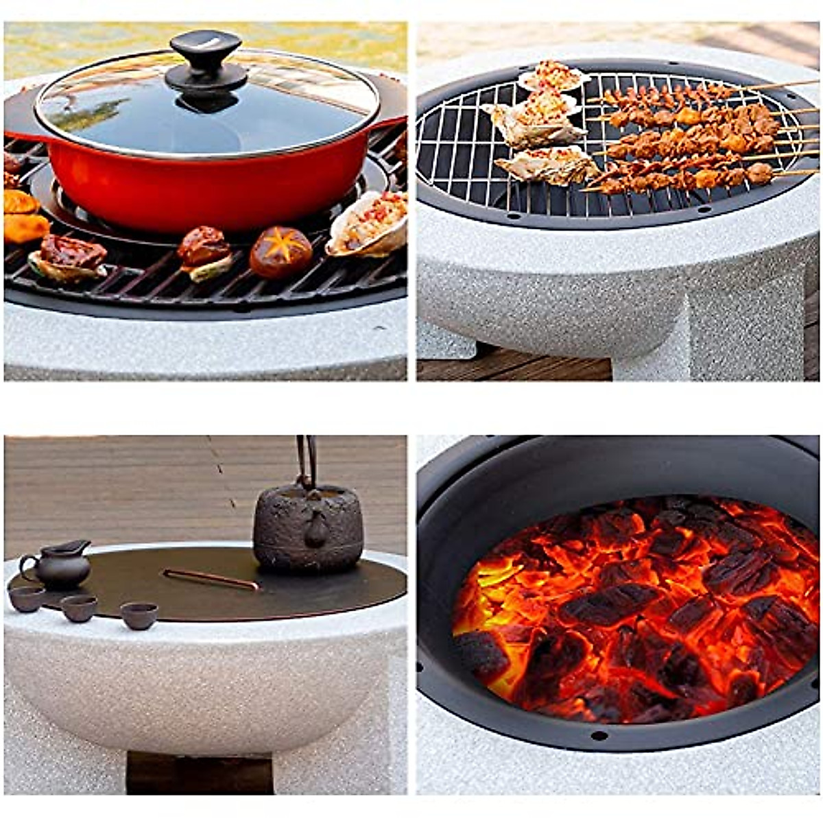 Garden Fire Pit Grill Bowl Grill Barbecue Rack Fire Pit with BBQ Grill Shelf, Outdoor Garden Patio Heater Grill Camping Bowl BBQ with Poker, Grate, Grill, Mesh Lid