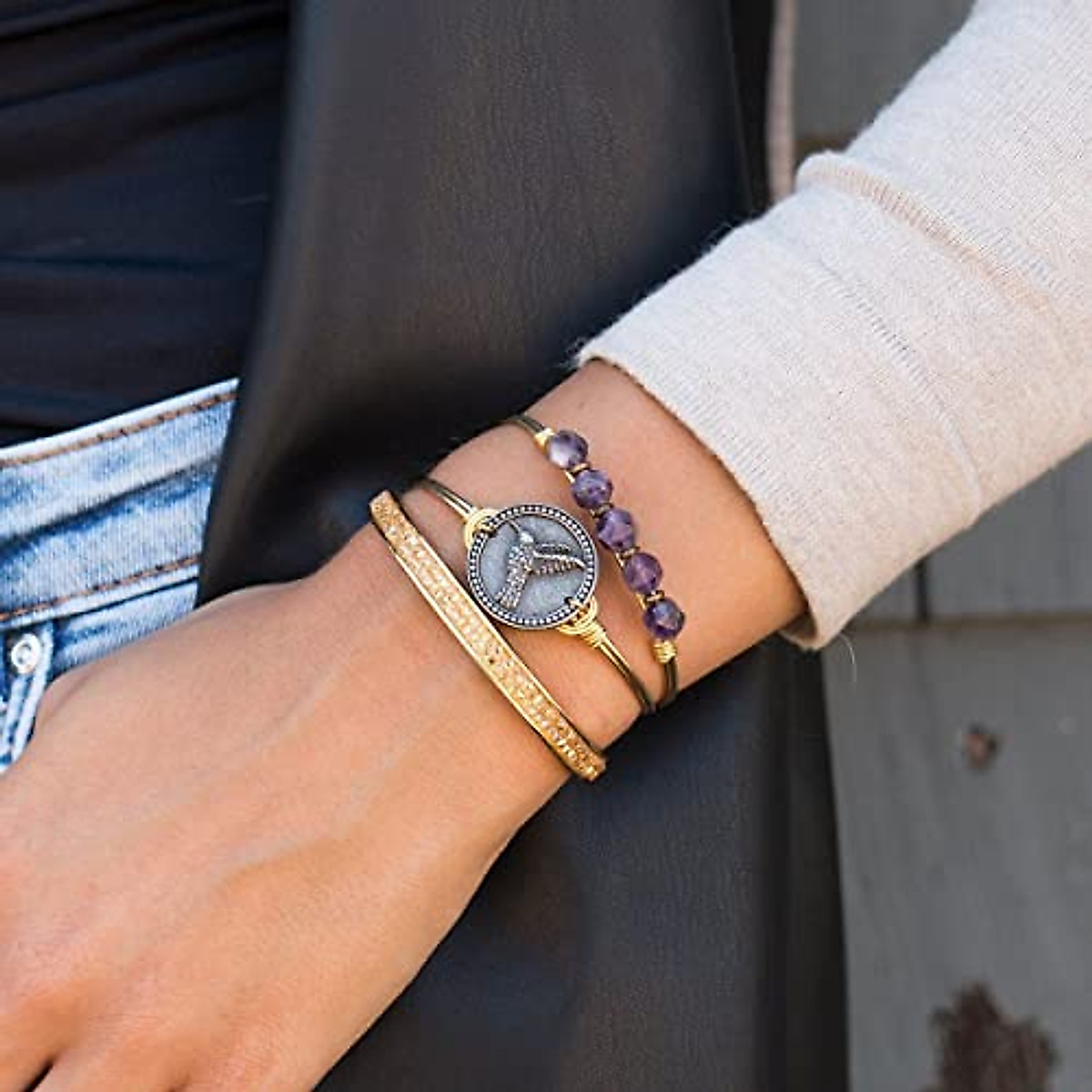 Luca + Danni Hummingbird Bangle Bracelet For Women - Silver Tone Regular Size Made in USA