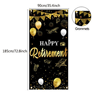 Happy Retirement Party Door Banner Decorations, Gold Black Retired Door Cover Party Supplies for Women Men, Retirement Photos Booth Backdrops Party Door Decor Sign
