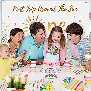 Boho Sun First Trip Around The Sun Backdrop First Birthday Photography Backdrop Sunshine Banner for Baby Shower Sun Theme Boys Girls 1st Birthday Party Photo Background Decoration Supplies