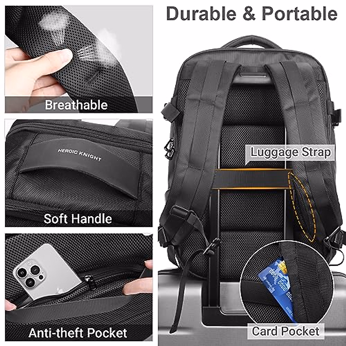 Carry On Backpack Flight Approved,Travel Backpack for Men Women with USB Charging Port Shoe Compartment,Waterproof Anti-theft 15.6 inch Laptop Backapck Computer Bag Business Causal Weekender Backpack