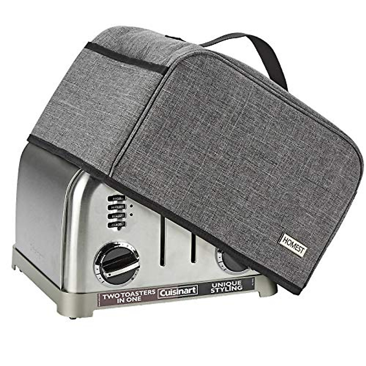 HOMEST Toaster Dust Cover with Pockets Compatible with Cuisinart 4 Slice Toaster, Can Hold Jam Spreader Knife & Toaster Tongs, Dust and Fingerprint Protection, Grey(Cover only)