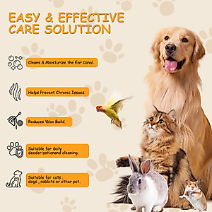 Ear Finger Wipes for Dogs & Cats, 50 Count Dog Ear Cleaner Finger Wipes, for Dirty, Waxy, Smelly Ears - Soothes & Relieves Ear Itching, All Natural Ingredients