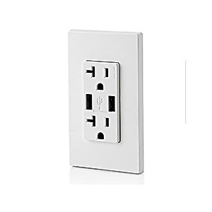 Leviton T5832-2BW USB Dual Type-A in-Wall Charger with 20 Amp, 125 Volt Tamper-Resistant Outlet, White