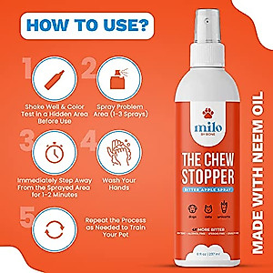 Milo by Bone Bitter Apple Spray for Dogs to Stop Chewing | Non-Toxic, Safe & Alcohol-Free | No Chew Spray for Dogs | Extreme Bitter Formula | Indoor & Outdoor Use