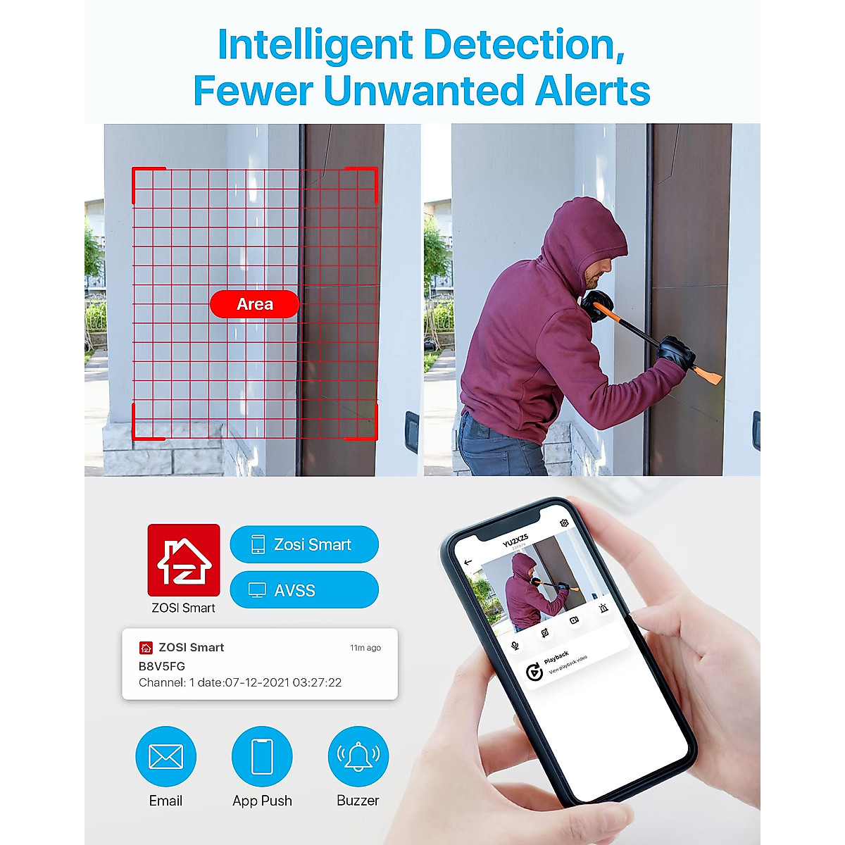 ZOSI H.265+ Home Security Camera System Outdoor Indoor, 8 Channel 5MP-Lite CCTV DVR Recorder and 4pcs Weatherproof Surveillance Bullet Camera,Night Vision,Remote Access,Motion Alerts (No HDD)