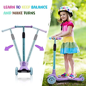 3 Wheel Scooter for Kids Ages 6-12,Kids Scooter with Light Up Wheels, Sturdy Deck Design, and 4 Height Adjustable Suitable for Kids Ages 3-12