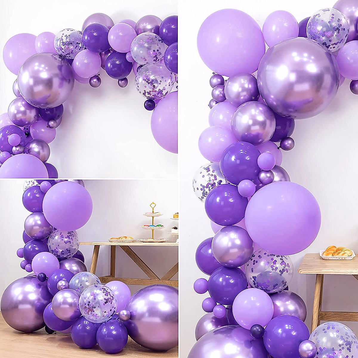 62pcs Metallic Purple Latex Balloons Various Sizes Chrome Balloon 12/10/5 inch Helium Balloon Perfect for Party Birthday Valentines Baby Shower Bridal Shower Wedding Anniversary Balloons