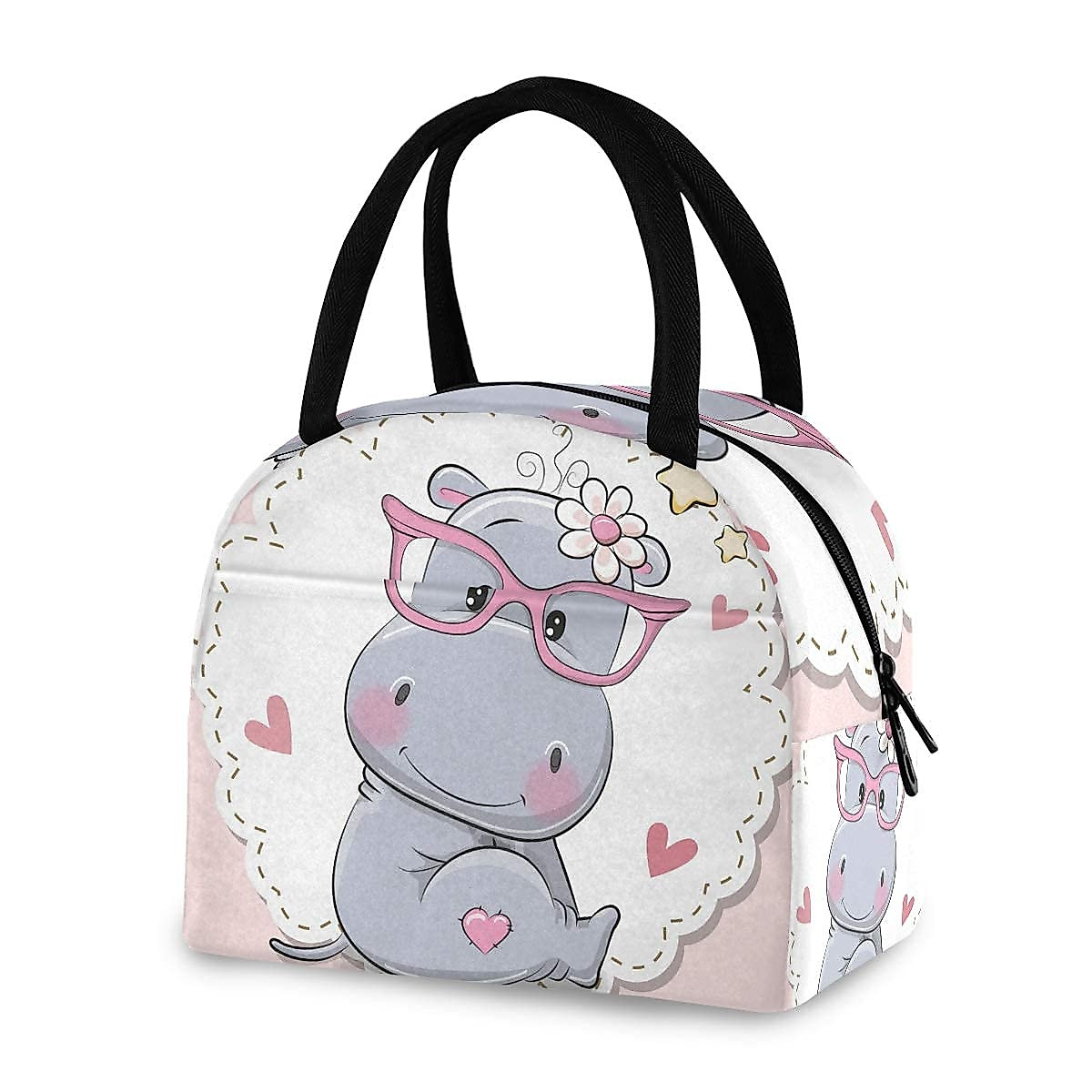 Cute Hippo Lunch Bag Tote Bag Lunch Bag for Women Lunch Box Insulated Lunch Container(93)