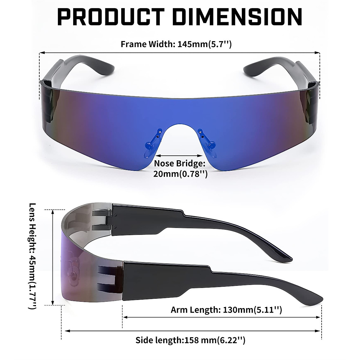 FEISEDY Futuristic Visor Punk Sunglasses Rimless One Piece Goggles Miorred Shades Women Men B2927