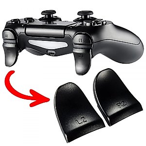 eXtremeRate Black 2 Pair Custom Trigger Extenders L2 R2 Buttons for PS4 Controller, Game Improvement Adjusters for PS4 Pro Slim Controller