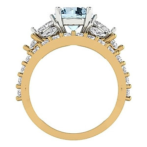Clara Pucci 2.66 carat Round Cut 3 stone Natural Swiss Blue Topaz Engagement Wedding Anniversary Bridal Ring band set 14k Multi Gold 4.5