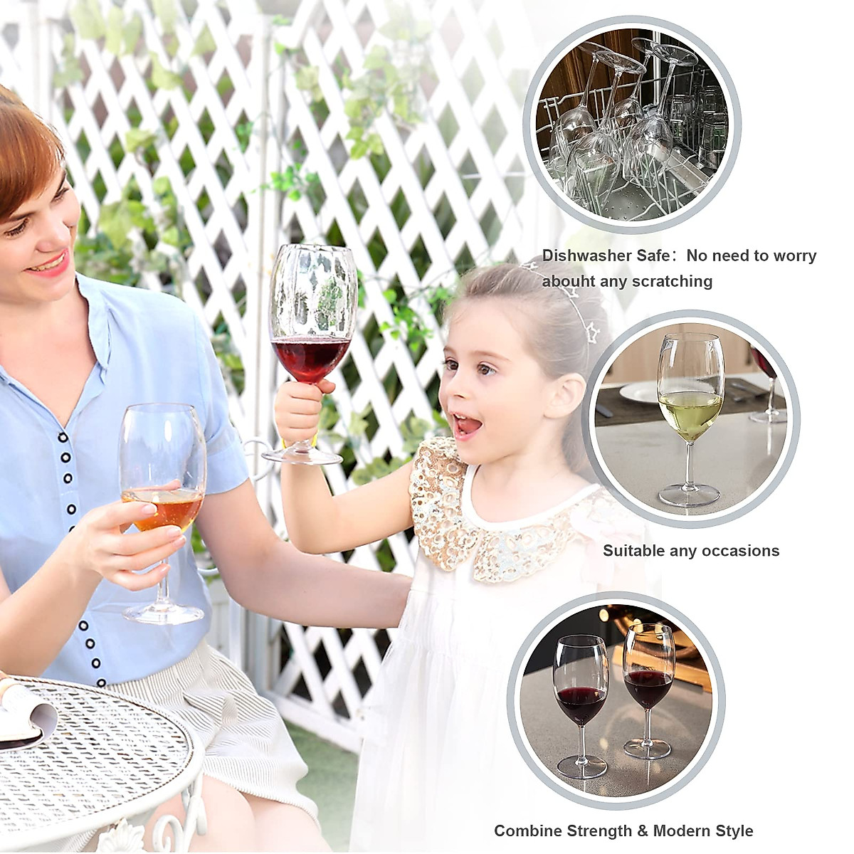 MICHLEY Unbreakable Wine Glasses, 100% Tritan Plastic Shatterproof Large Wine Glasses 20 oz, Set of 2