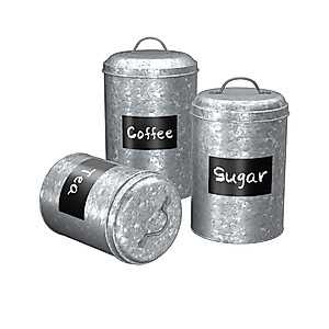 LF LIKEFAIR Farmhouse Kitchen Canisters Set of 3,Food Storage Containers for Home Kitchen, Tea, Herbs, Sugar, Salt, Coffee, Flour, Herbs (Silver)