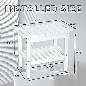 Shower Bench with Storage Shelf, HDPE Material Waterproof, Bathtub Side Table, Suitable for Bathroom Shower Stool, Suitable for All Ages, 19.3x11.8x17.3 Inches (White)