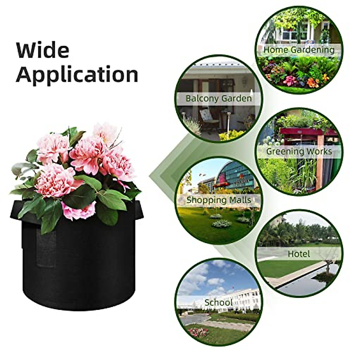 WHATWEARS 12-Pack 10 Gallon Plant Grow Bags, Thickened Nonwoven Fabric Pots with Handles, Vegetable Planter Bags Containers, Cloth Planters for Garden Vegetable/Flower/Plant/Fruits Outdoor (Black)
